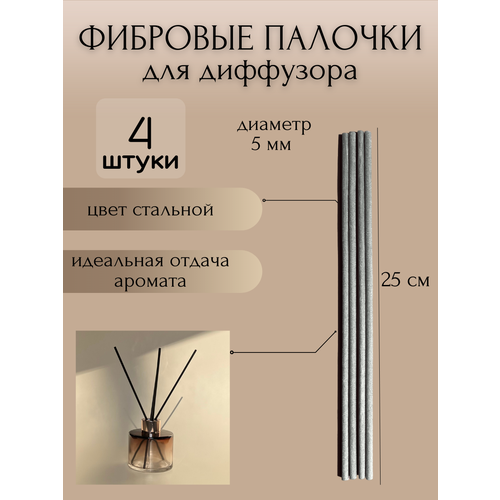 Фибровые палочки для ароматического диффузора, 25 см, д. 5 мм, 4 шт. (цвет стальной графит)