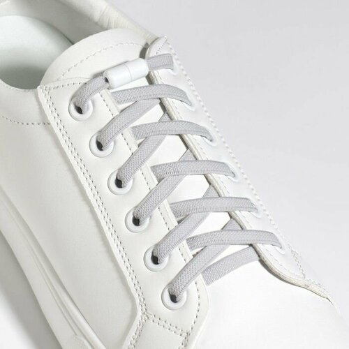 Шнурки для обуви, пара, плоские, с фиксатором, эластичные, d 6 мм, 100 см, цвет белый