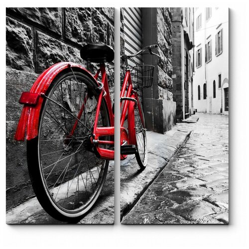 Модульная картина Красный велосипед на мощенной улице 50x50