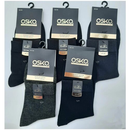 Носки OSKO, 5 пар, размер 41-47, черный, серый, синий