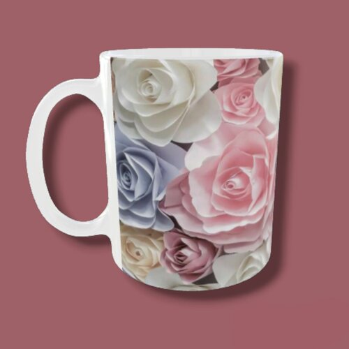 Кружка для чая с принтом цветов "Разноцветные розы " 330мл