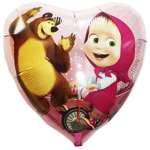 Воздушный шар сердце Маша и Медведь, 43 см