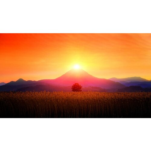 Картина на холсте 60x110 LinxOne "Sunset mountain light" интерьерная для дома / на стену / на кухню / с подрамником