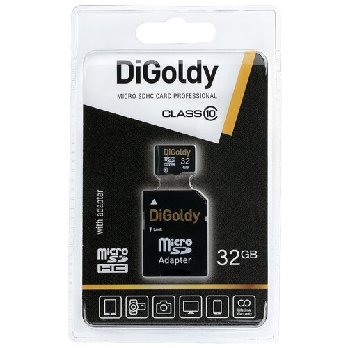 Карта памяти Digoldy microSDHC 32 ГБ Class 10, V10, A1, UHS-I U1, адаптер на SD, 1 шт., черный
