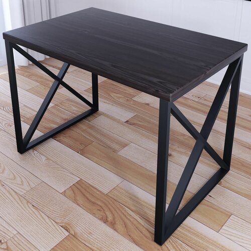 Стол кухонный Loft со столешницей цвета венге из массива сосны 40 мм и черными металлическими крестообразными ножками, 80х70х75 см