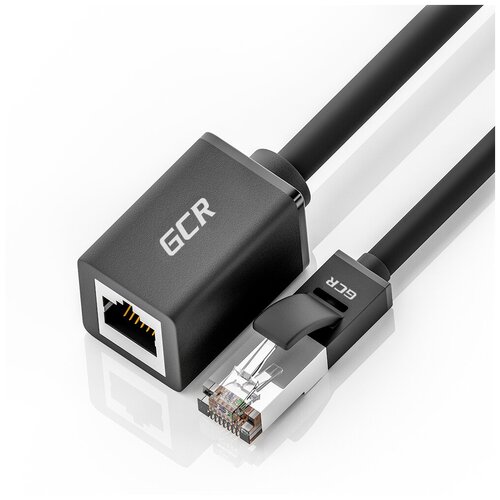Удлинитель патч-корда FTP cat.6 10 Гбит/c RJ45M / RJ45F для подключения интернета (GCR-ELNC62), черный, 1.5м