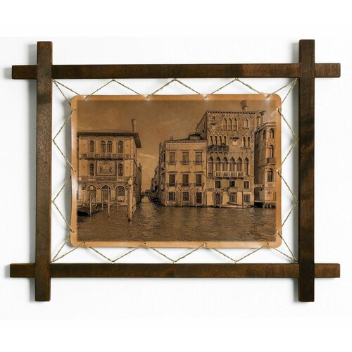 Картина Венеция, интерьерная для украшения и декора на стену в деревянной раме, подарок, натуральная кожа, BoomGift