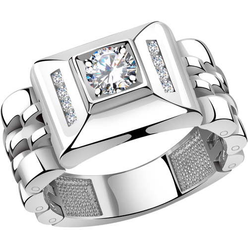 Печатка Diamant online, белое золото, 585 проба, бриллиант, размер 20.5, бесцветный