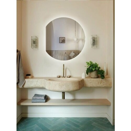 Зеркало для ванной Eclipse 70*60 круглое с левым срезом с нейтральной LED-подсветкой без кнопки