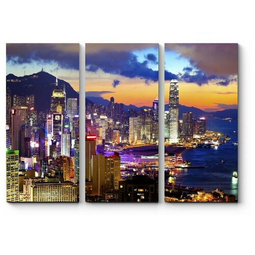 Модульная картина Красочный Гонконг в лучах закатного солнца 100x72