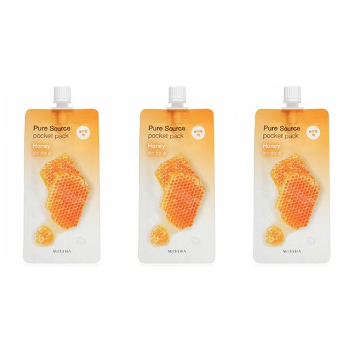 Маска кремовая ночная с медом, Missha, Pure Source Pocket pack Honey, 10 мл, 3 шт