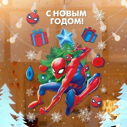 MARVEL Наклейки на окно "С Новым Годом!", Человек-паук
