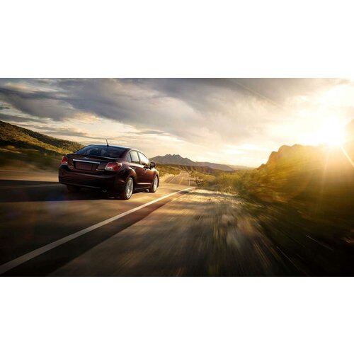 Картина на холсте 60x110 LinxOne "Subaru impreza солнце дорога" интерьерная для дома / на стену / на кухню / с подрамником