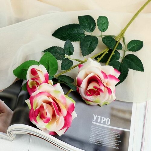 Цветы искусственные "Роза тройная" 6х61 см, бело-розовый