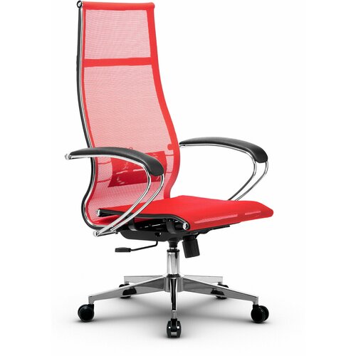 Кресло офисное метта "К-7" хром, прочная сетка, сиденье и спинка регулируемые, красное