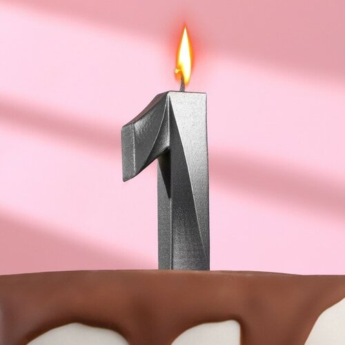 Свеча в торт "Грань" , цифра 1 , мокрый асфальт, 6,5 см