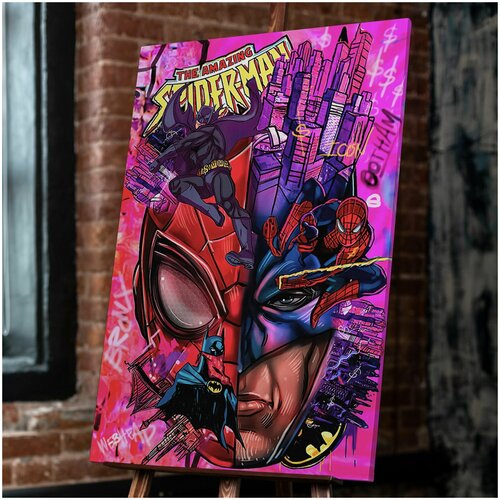 Картина на холсте "Супергерой" / Современный постер, бэтмен и человек паук