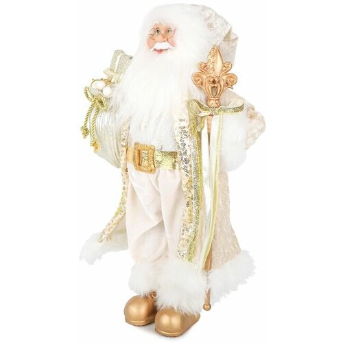 Фигурка Maxitoys Дед Мороз в длинной золотой шубке с подарками и посохом, 30 см, золотистый