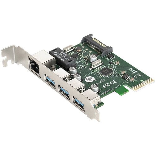 Exegate EX283714RUS Контроллер сетевой EXE-361 PCI-E 2.0, 3*USB3.0 ext + LAN UTP 1000Mbps, раз. доп. пит. OEM)