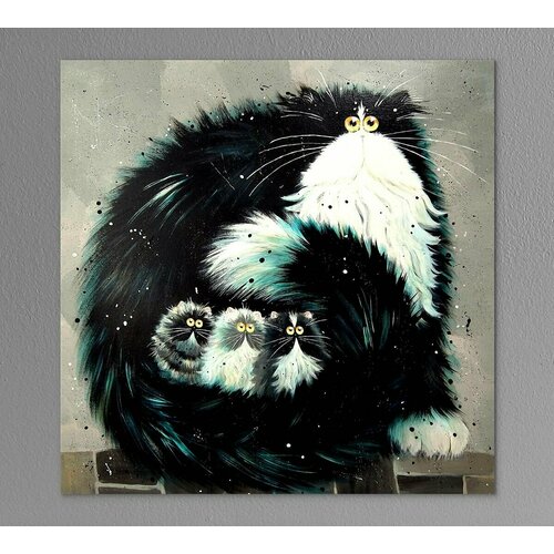 Картина для интерьера "Мое богатство!" Ким Хаскинс 50х50 см. натуральный холст. Коллекция - зарубежная живопись, иллюстрации кошек.