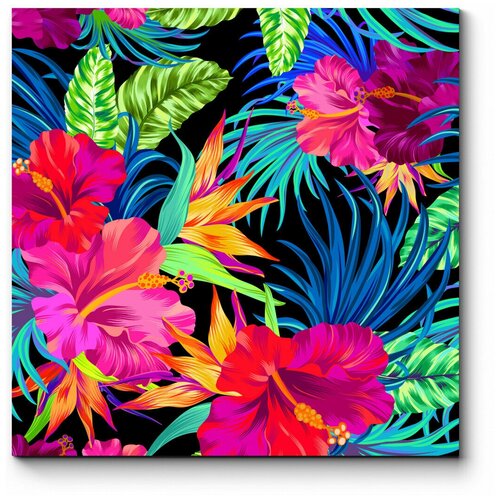 Модульная картина Яркая тропическая флора 90x90