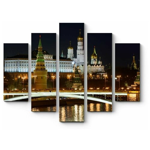 Модульная картина Ночный Кремль в отражении Москвы-реки 135x108