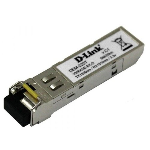 D-Link 220T/20KM/A1A WDM SFP-трансивер с 1 портом 100Base-BX-D (Tx:1550 нм, Rx:1310 нм) для одномодового оптического кабеля (до 20 км)