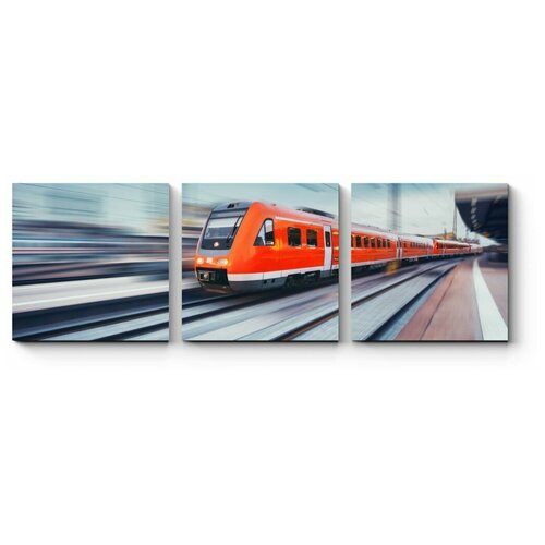 Модульная картина Высокоскоростной красный пассажирский пригородный поезд80x27