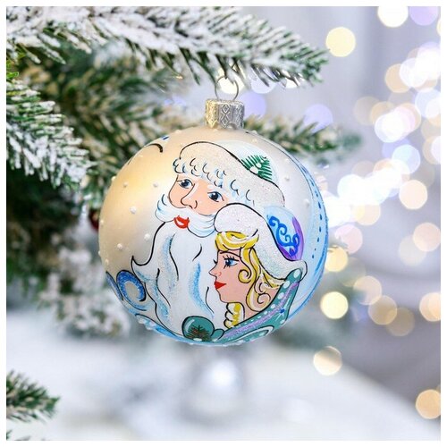 Ёлочная игрушка Шар Дед Мороз и Снегурка, 80 мм, стекло