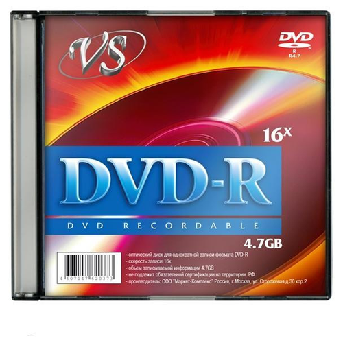 DVD-R VS Носители информации DVD-R, 16x, VS, Slim/5, VSDVDRSL501