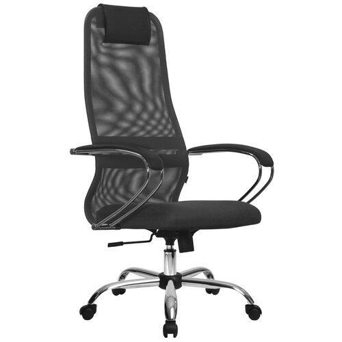 Кресло офисное МЕТТА "SU-B-8" хром, ткань-сетка, сиденье мягкое, темно-серое