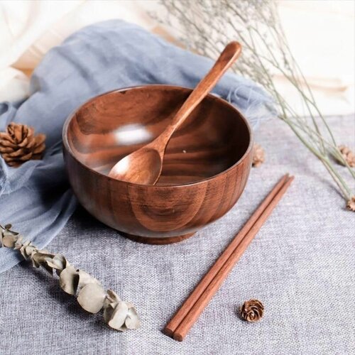 Пиала из дерева тарелка столовая деревянная супница, миска японская для салата, горячих и холодных блюд
