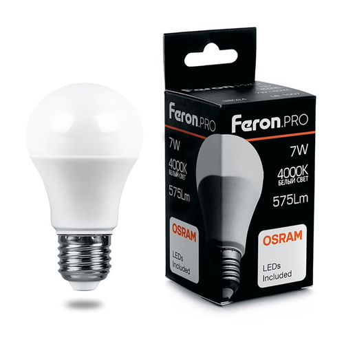 Лампа светодиодная LED 7вт Е27 белый Feron.PRO | код 38024 | FERON ( 1шт )