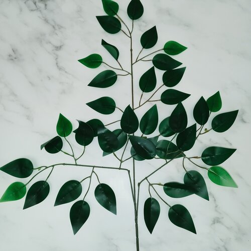 Фикус искусственный листья набор 12 веток зеленый