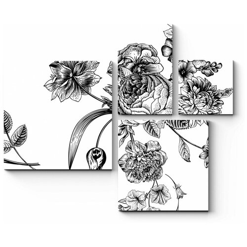 Модульная картина Черно-белое цветение 92x77