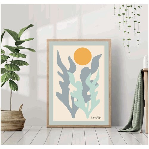 Постер без рамки "Анри Матисс рисунок Голубое растение и Солнце" 30 на 40 в тубусе / Картина для интерьера / Плакат / Постер на стену