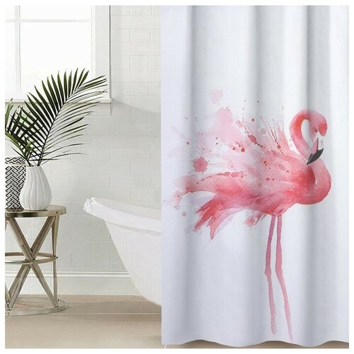 Штора для ванной Доляна "Душа фламинго", с люверсами, 180x180 см, полиэстер./В упаковке шт: 1