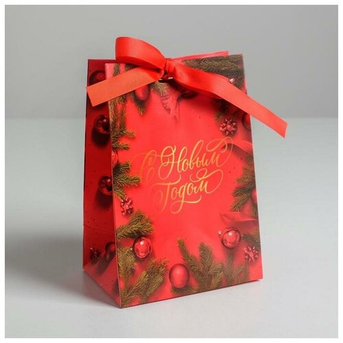 Пакет подарочный с лентой «С Новым годом», 13 × 19 × 9 см