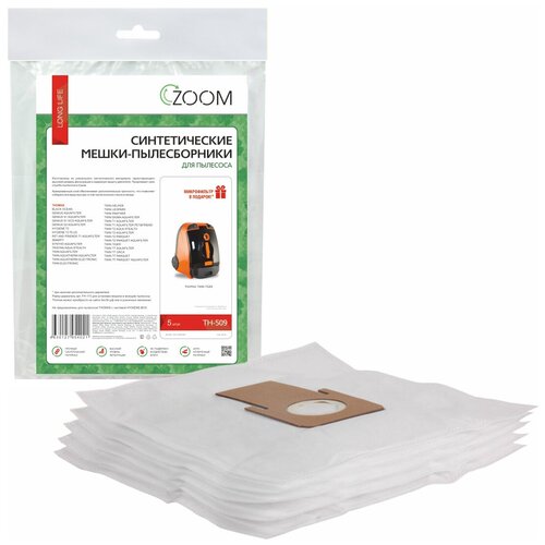 Мешки-пылесборники ZOOM TH-509 синтетические для пылесоса, 5 шт + микрофильтр
