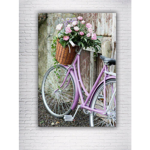 Картина на холсте для интерьера на стену - винтажный велосипед с корзиной 40х60