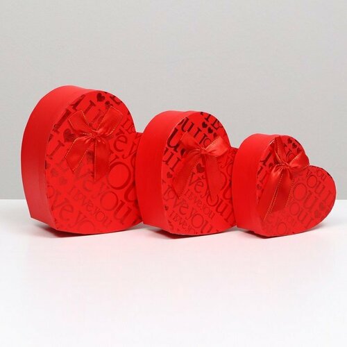 Набор коробок 3 в 1 сердца, красный, I Love You, 21 х 19 х 9 - 15.5 х 14 х 6 см (комплект из 2 шт)