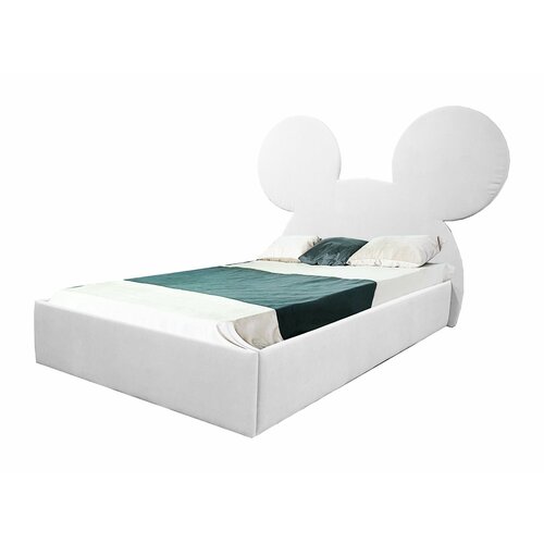 Двуспальная кровать Микки 140x200 основание металлическое с ламелями велюр белый без ножек