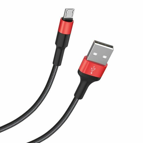 Кабель Hoco X26, Micro USB - USB, 2 А, 1 м, передача данных, оплётка нейлон, красный