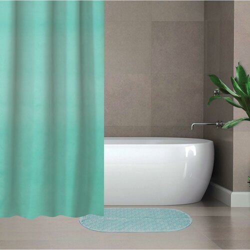 Набор для ванной «Селест»: штора 180×180 см, ковёр 38×69 см, цвет морской волны
