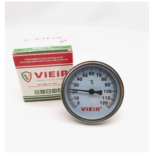 Термометр биметаллический 63 мм, аксиальный с погружной гильзой (0-120°C) 1/2" ViEiR арт. YL18