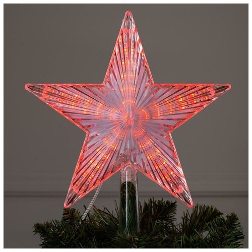 Светодиодная верхушка на ёлку "Звезда белая" 22 см, 30 LED, провод 2 метра, 220 В, свечение красное