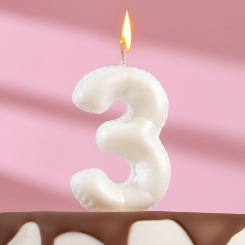 Свеча в торт "Шары", цифра "3", жемчужный, 5,5 см