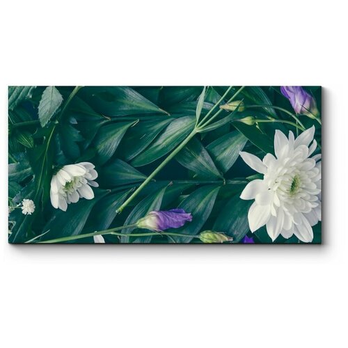 Модульная картина Белые цветы хризантем 90x45