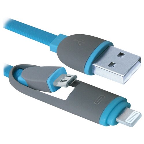 Кабель Defender USB - microUSB/Apple Lightning (USB10-03BP), 1 м, синий