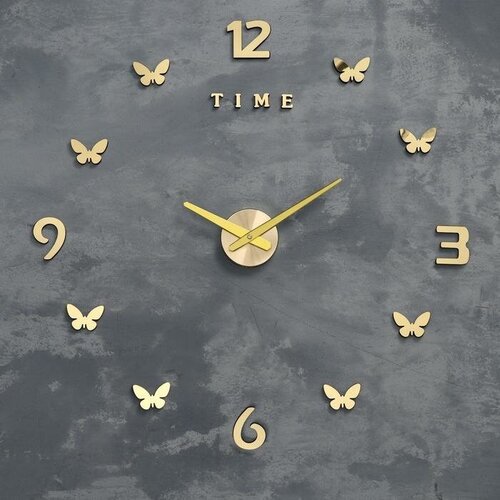 Часы-наклейка, серия: DIY, "Бабочки", плавный ход, d-70 см, 1 ААА, золото